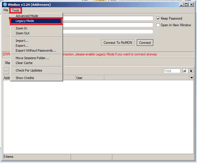 Cara Mengatasi Mode Legacy di Winbox Mikrotik - HONET